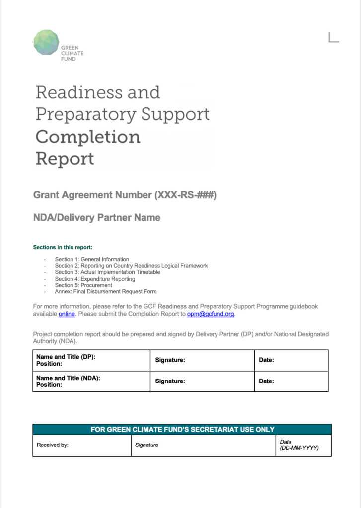 Readiness And Preparatory Support Completion Report Template In ...