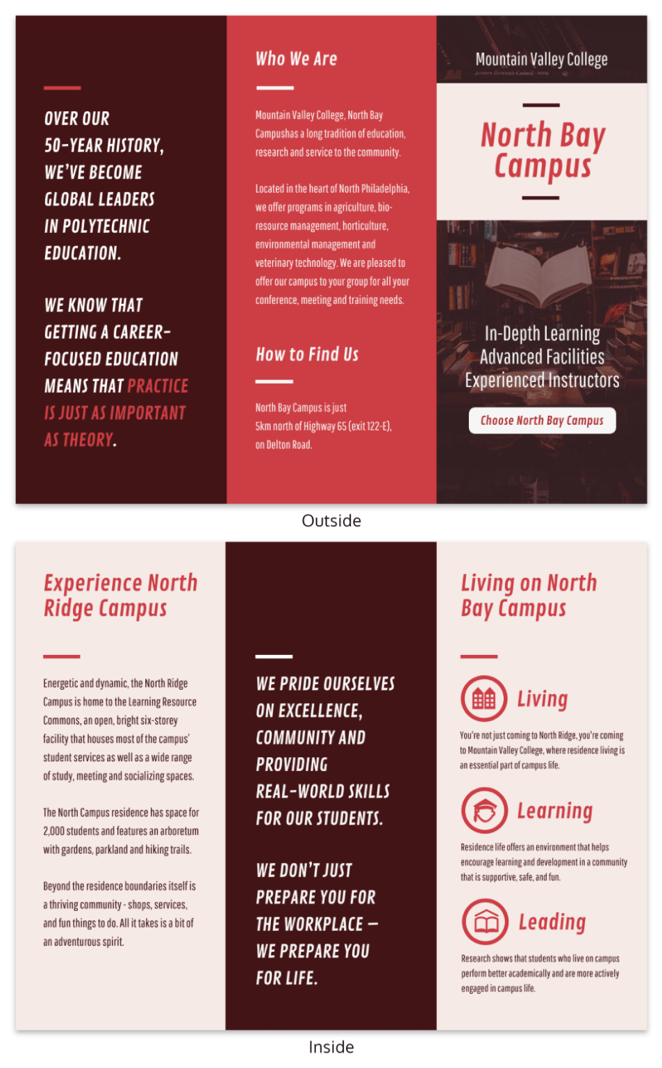 Red College Campus Tri Fold Brochure Template With Student Brochure ...