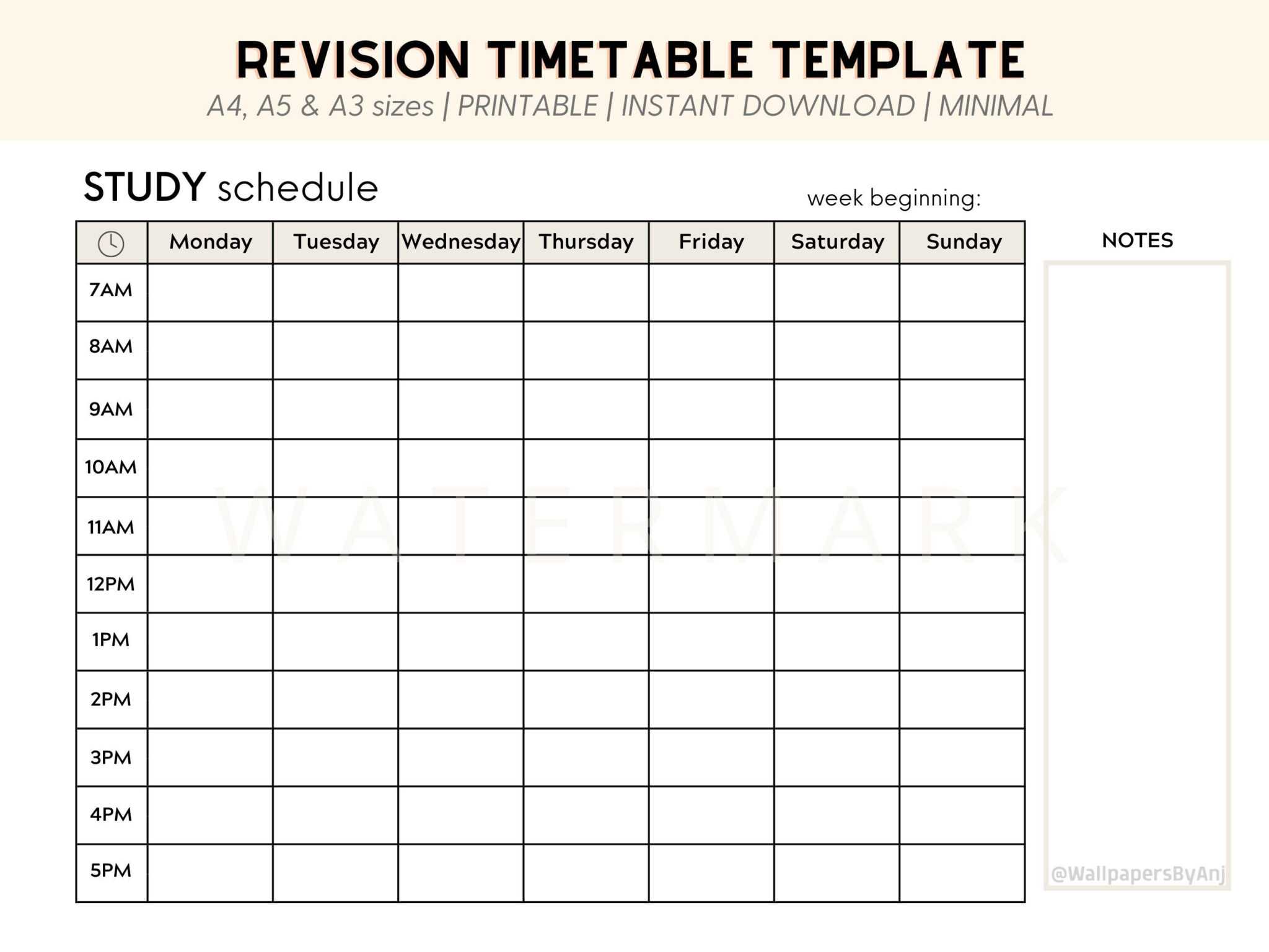 Revision Timetable Template (Weekly) Minimal With Regard To Blank ...