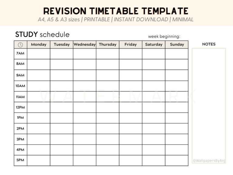 Revision Timetable Template (Weekly) Minimal With Regard To Blank ...