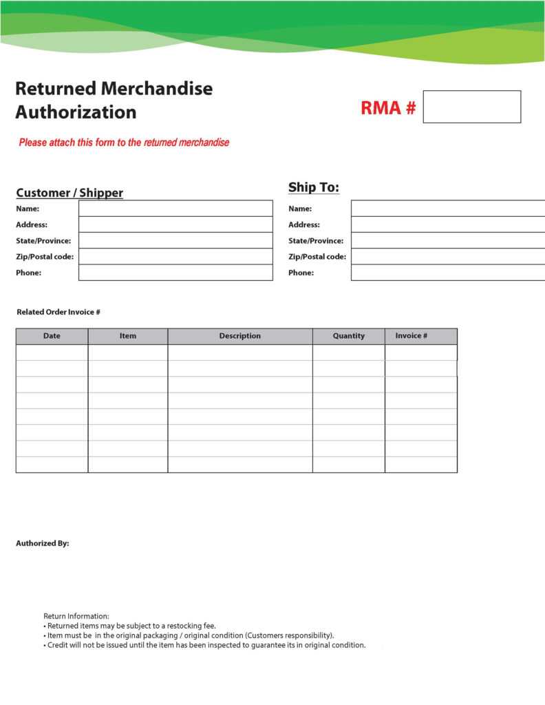 RMA Form – Returned Merchandise Authorization Form – Fillable PDF form ...