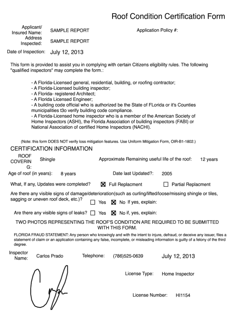 Roof Certification Form: Fill Out & Sign Online DocHub Inside Roof ...
