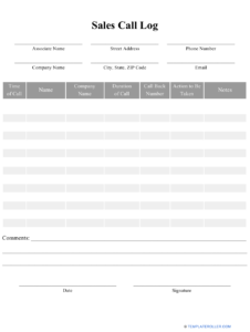 Sales Call Log Template Download Printable PDF Templateroller ...