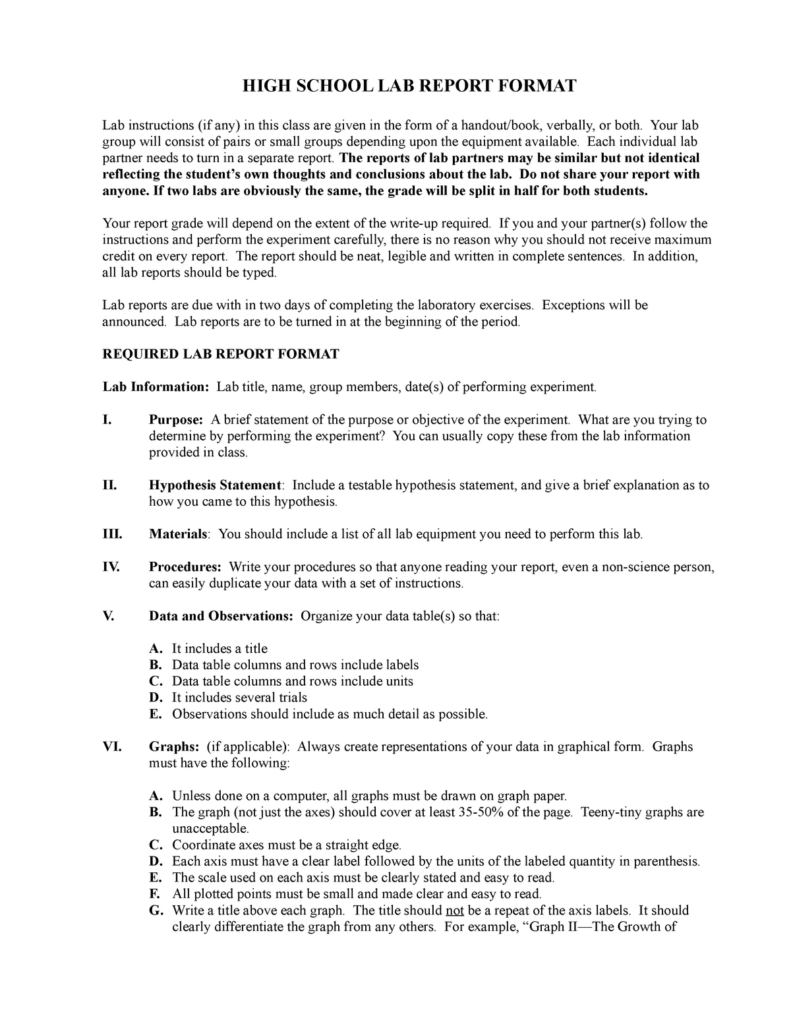 Sample Phyiscs Lab Report Format – HIGH SCHOOL LAB REPORT FORMAT ...
