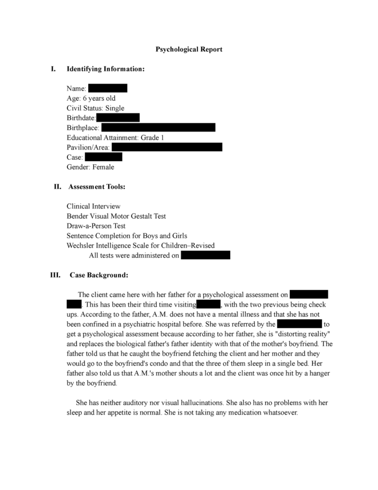 Sample Psychological Report 10 – Children – Psychological Report I Within School Psychologist ...
