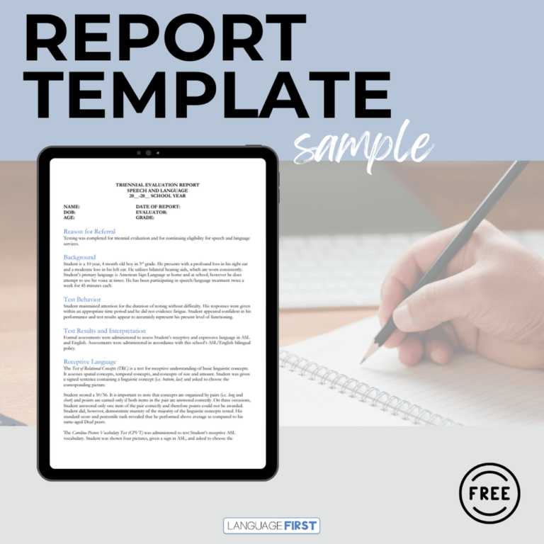 Sample Report Template For SLPs — Language First For Speech And ...