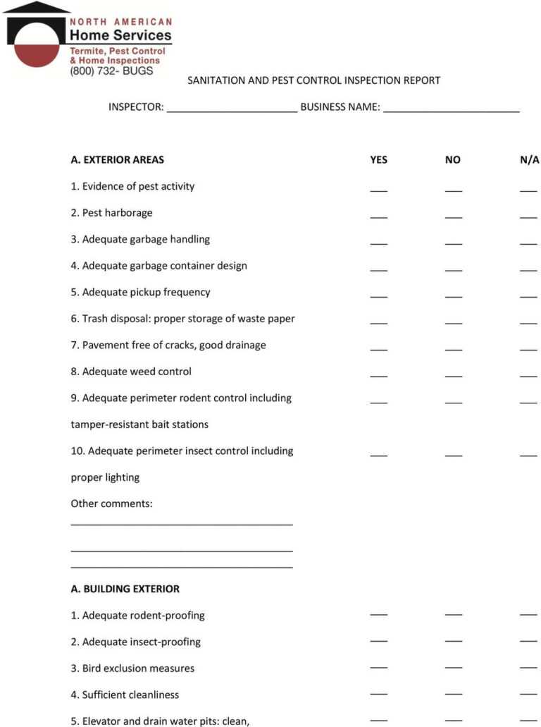 SANITATION AND PEST CONTROL INSPECTION REPORT INSPECTOR: BUSINESS With ... SANITATION AND PEST CONTROL INSPECTION REPORT INSPECTOR: BUSINESS With ...