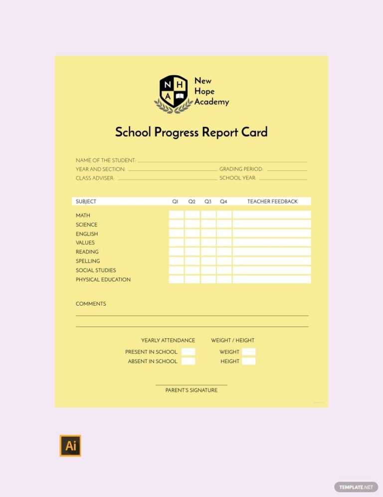 School Progress Report Card Template – Illustrator Template - Rebeccachulew.com