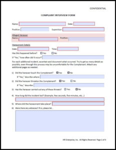 Sexual Harassment Complaint Form – HR Enterprise Within Sexual ...