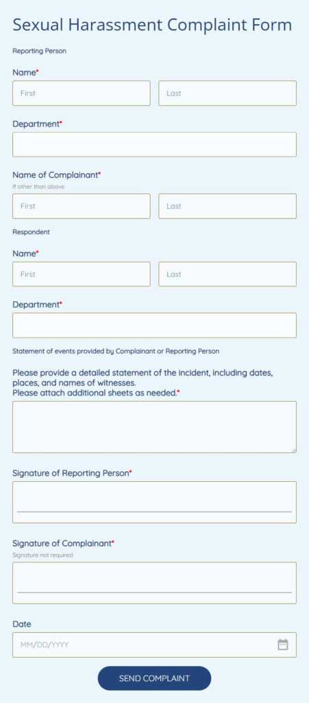 Sexual Harassment Complaint Form Template 10 Form Builder Within Sexual Harassment Investigation
