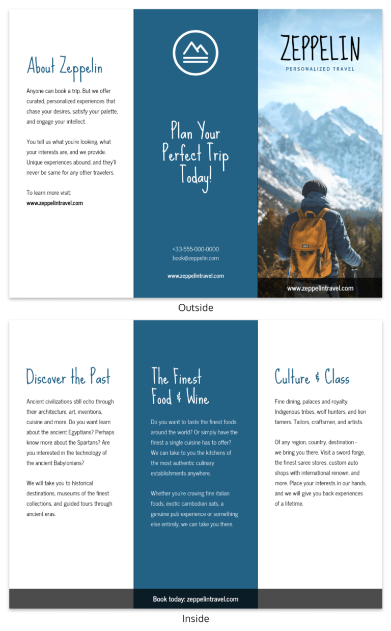 Simple Blue Travel Tri Fold Brochure Template For Country Brochure ...