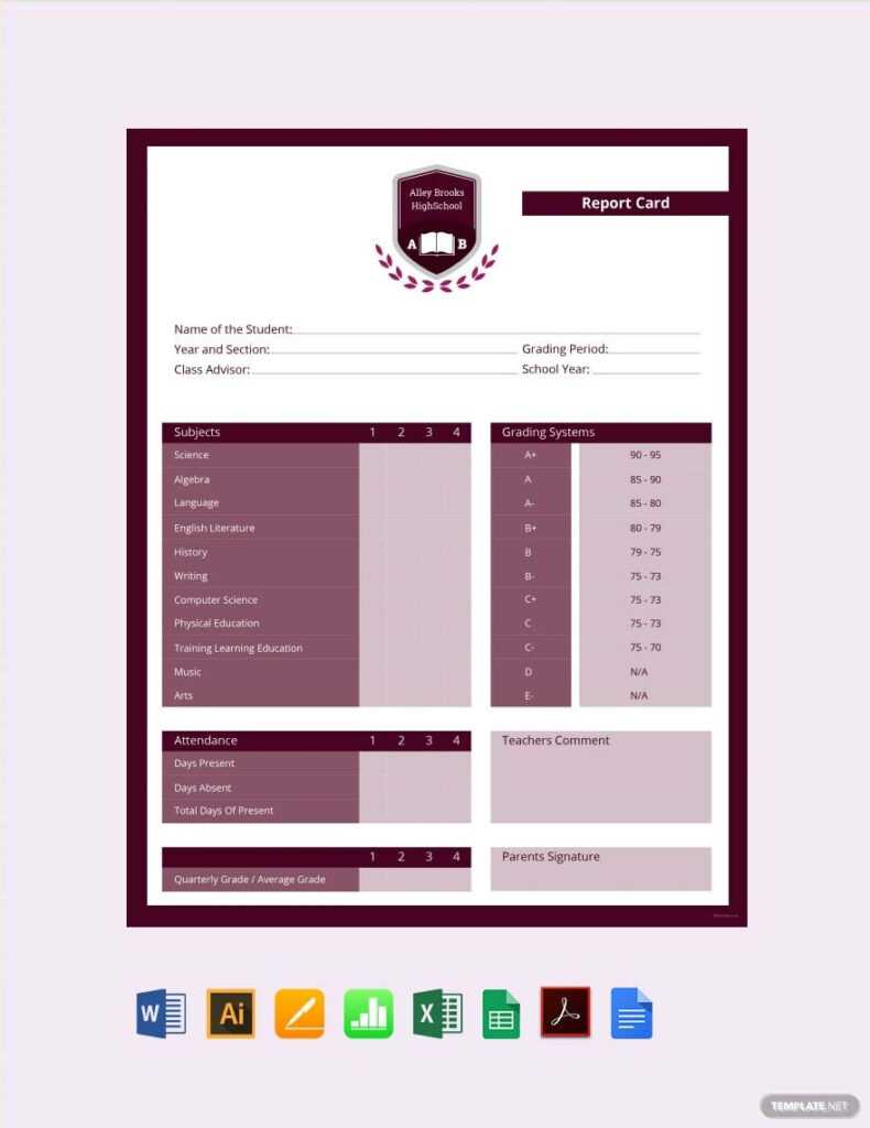 Simple High School Report Card Template – Illustrator, Excel, Word ...