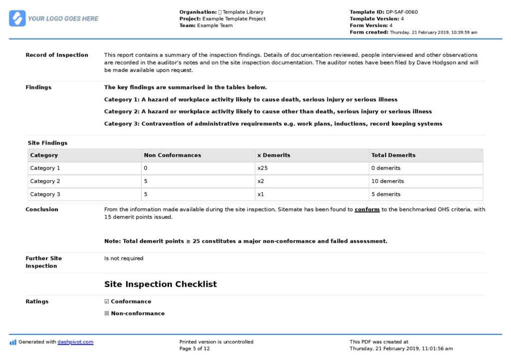 Site Inspection Report: Free Template, Sample And A Proven Format In ...