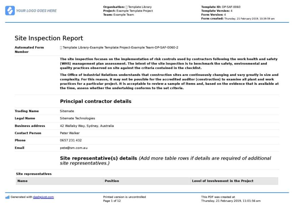 Site Inspection Report: Free Template, Sample And A Proven Format ...