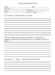 Sixth Grade Book Report Form Download Printable PDF Templateroller ...