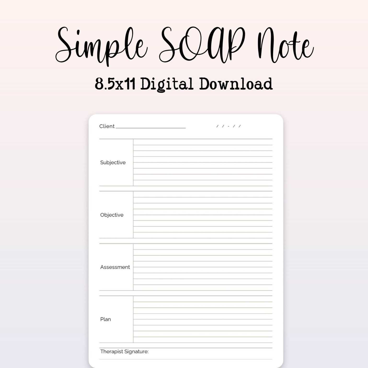 SOAP Note Template Simple Therapy Note Counselor Note – Etsy With ...