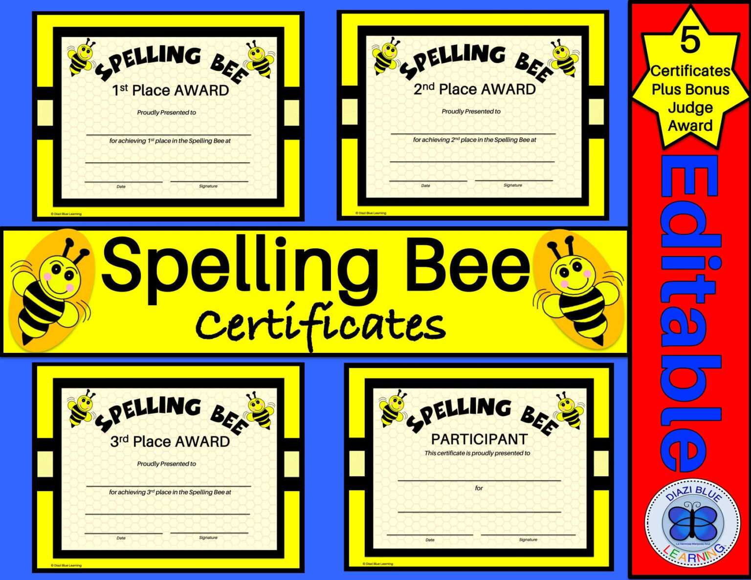 Spelling Bee Award Certificates Spelling Bee Certificates – Etsy ...