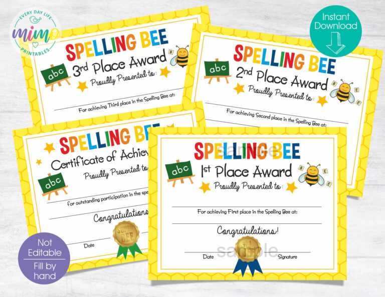 Spelling BEE Certificates, First, Second, Third Place & Achievement ...