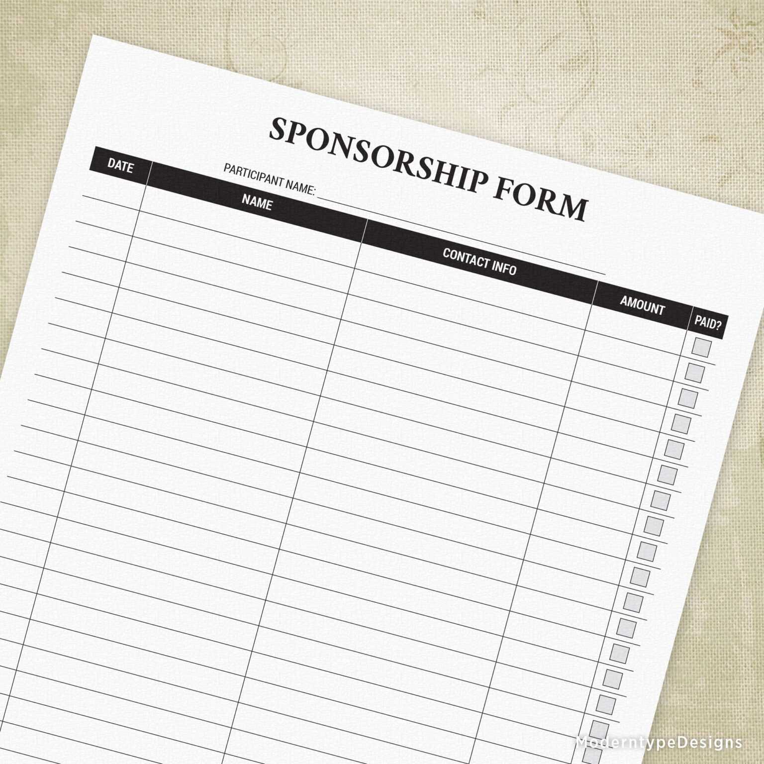 Blank Sponsorship Form Template - Rebeccachulew.com