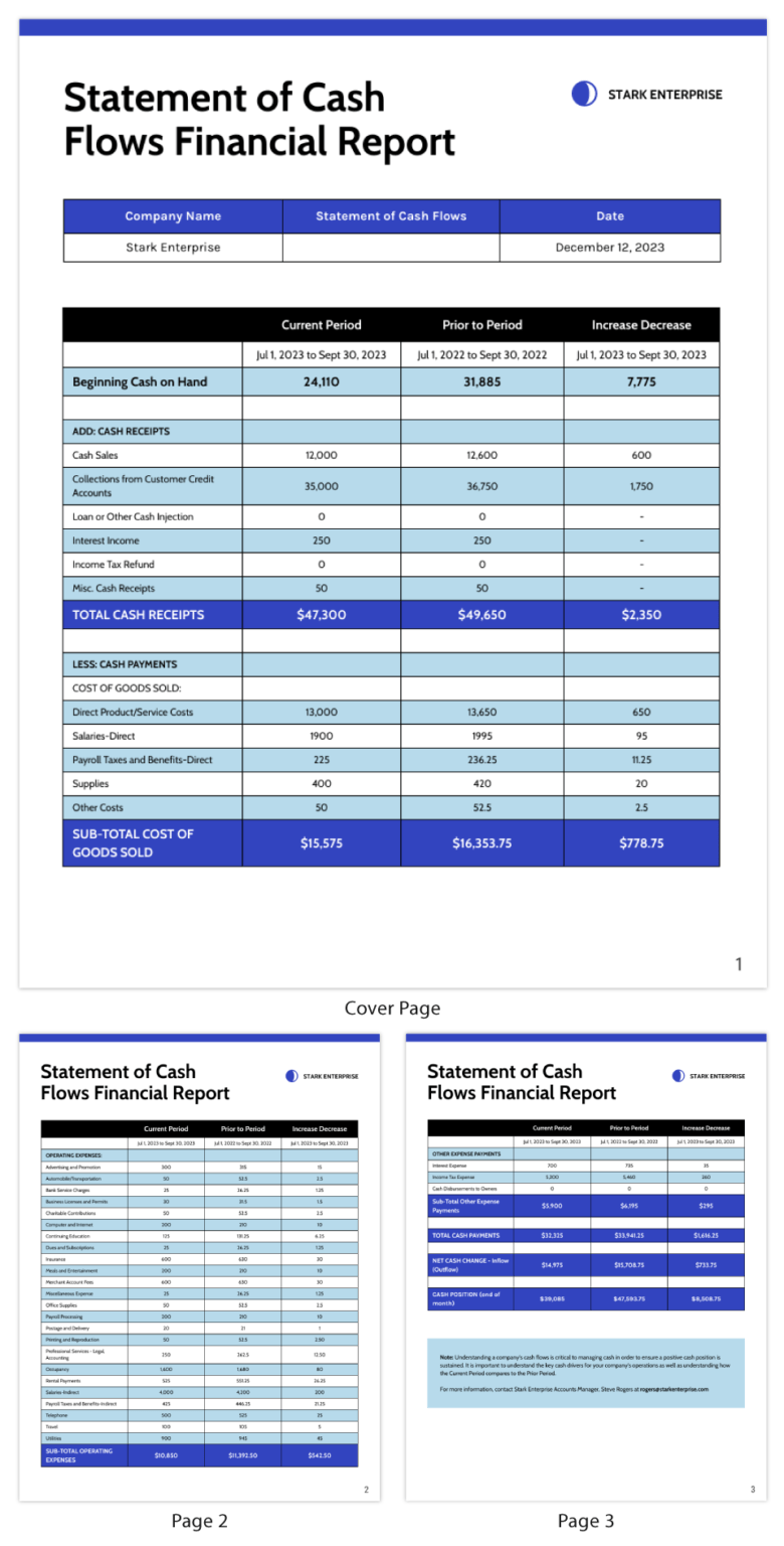 Statement Of Cash Flows Financial Report Template With Regard To Cash ...