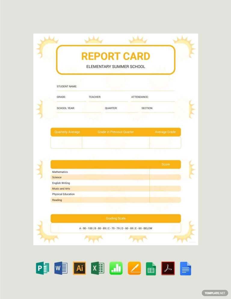 Summer Report Card Template – Illustrator, Excel, Word, Apple With ...