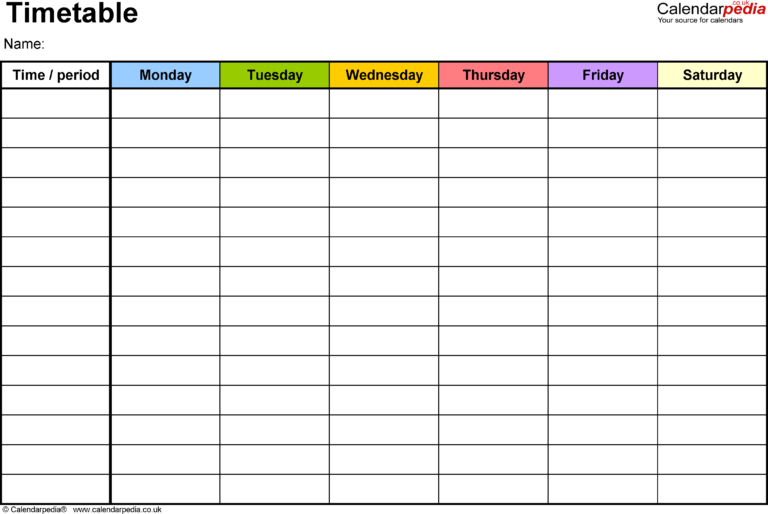 Timetable Templates For Microsoft Word – Free And Printable Throughout ...