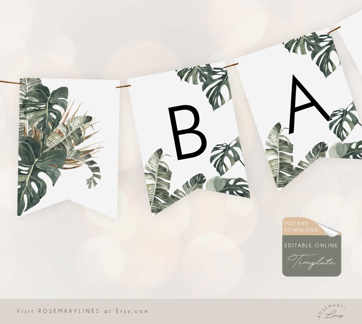 Tropical Palm Leaf Banner Template Greenery Bridal Shower – Etsy With ...