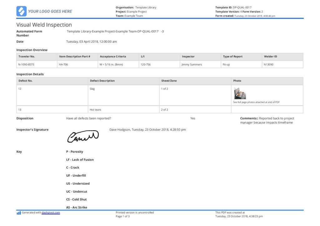 Visual Weld Inspection Template – Better Than PDF And Excel Regarding ...