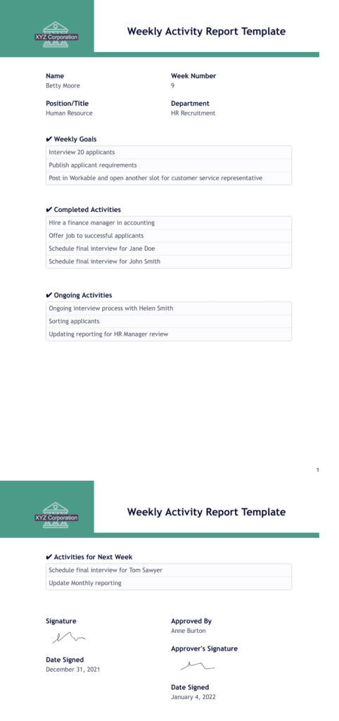 Weekly Activity Report Template – PDF Templates Jotform Inside Weekly ...