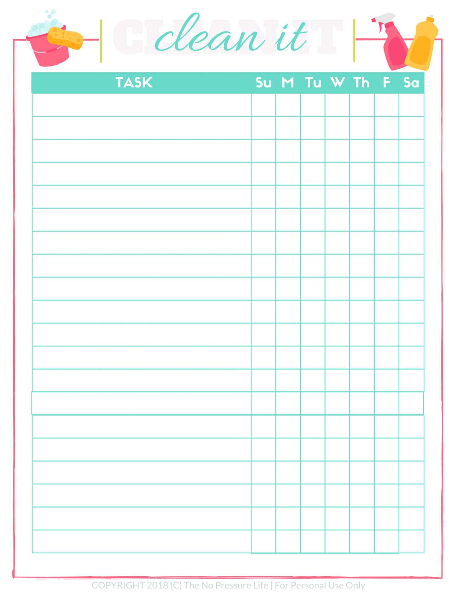 Weekly Cleaning Checklist (Printable) Inside Blank Cleaning Schedule ...