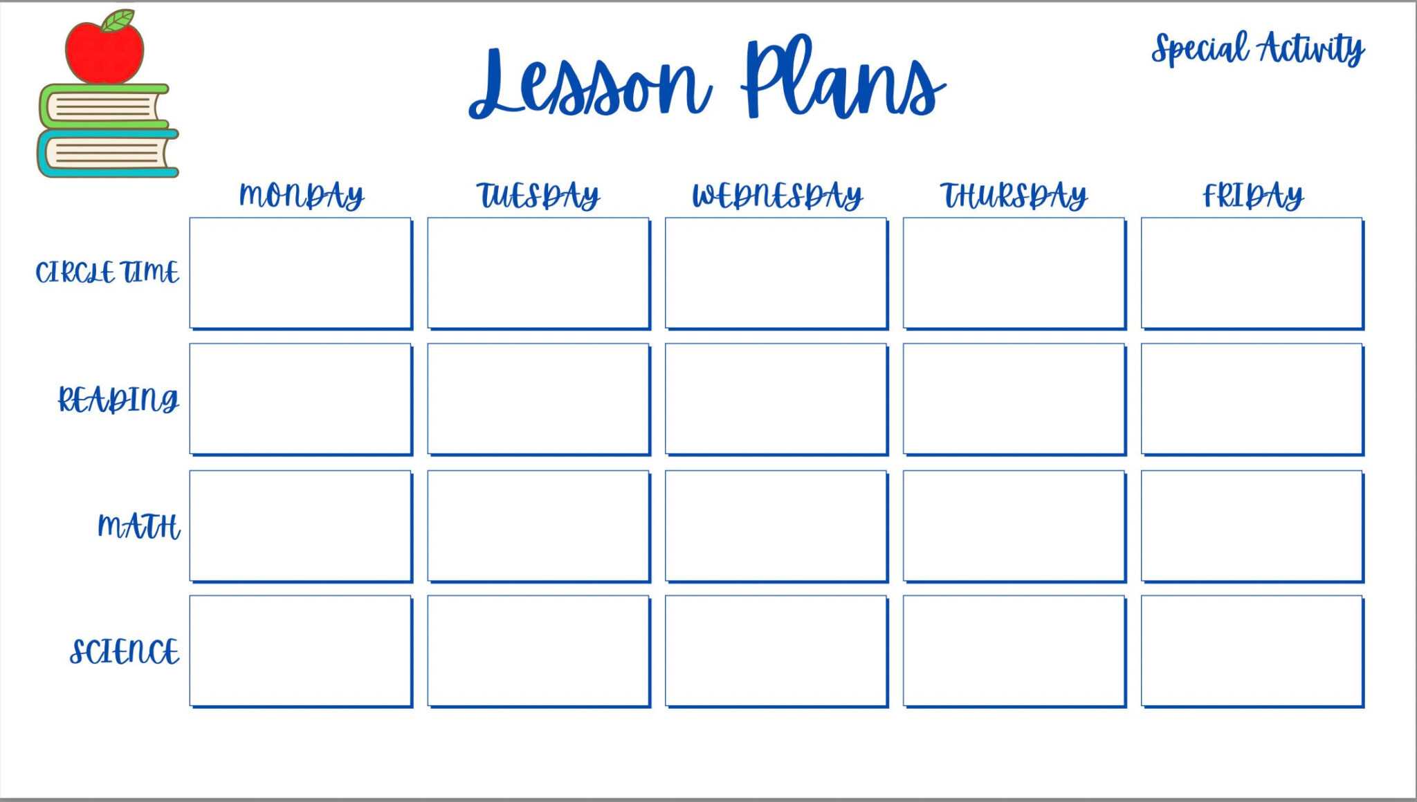 Weekly Preschool/Kindergarten Lesson Plan Template With Regard To Blank ...