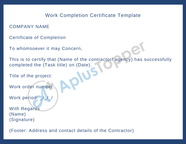 Work Completion Certificate Types, Contents, Format And Sample Within ...