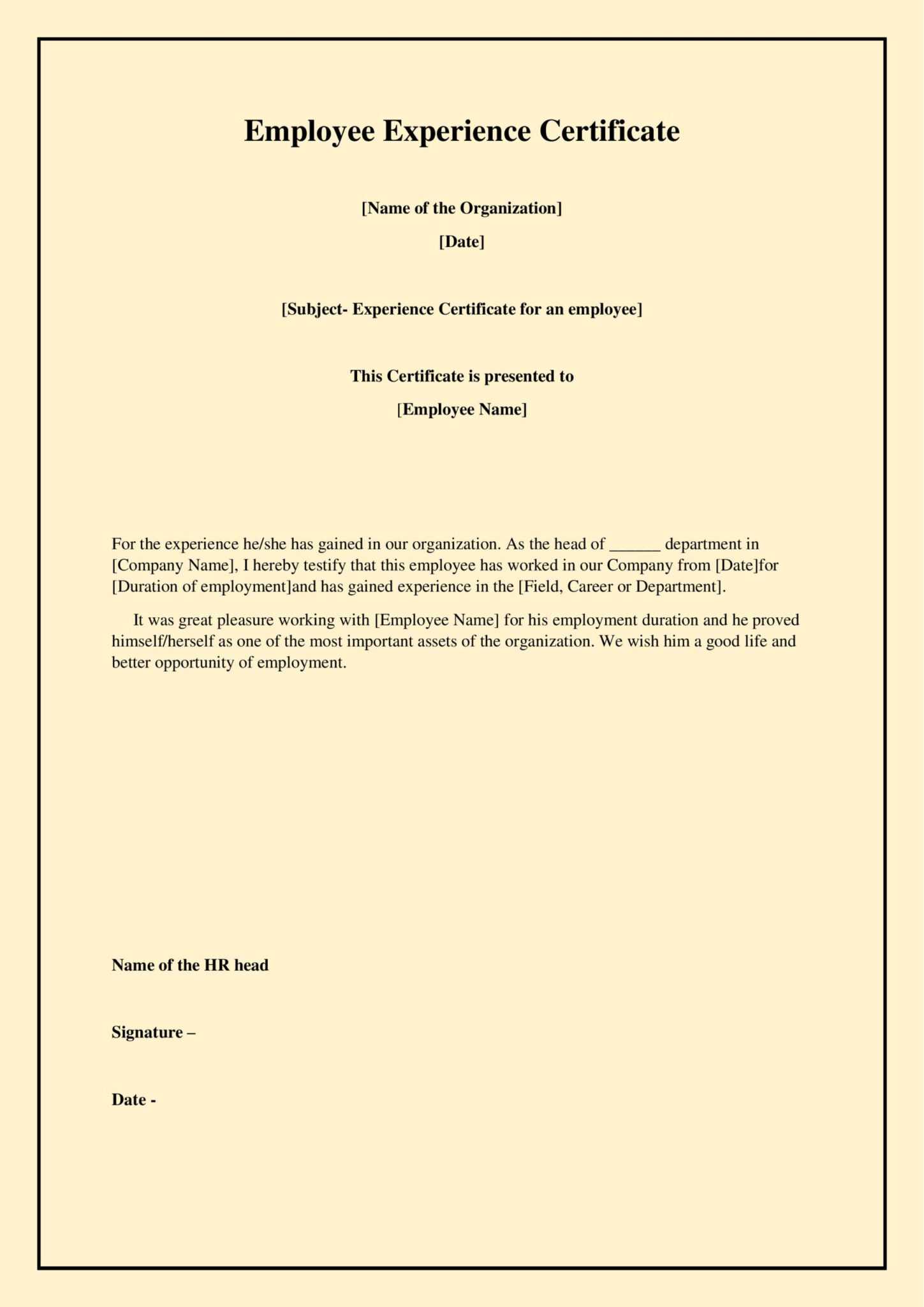 Work Experience Certificate Letter Format Sample Model In Word ...