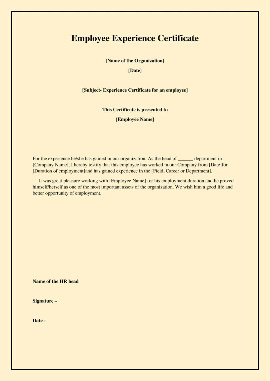 Work Experience Certificate Letter Format Sample Model In Word Within ...