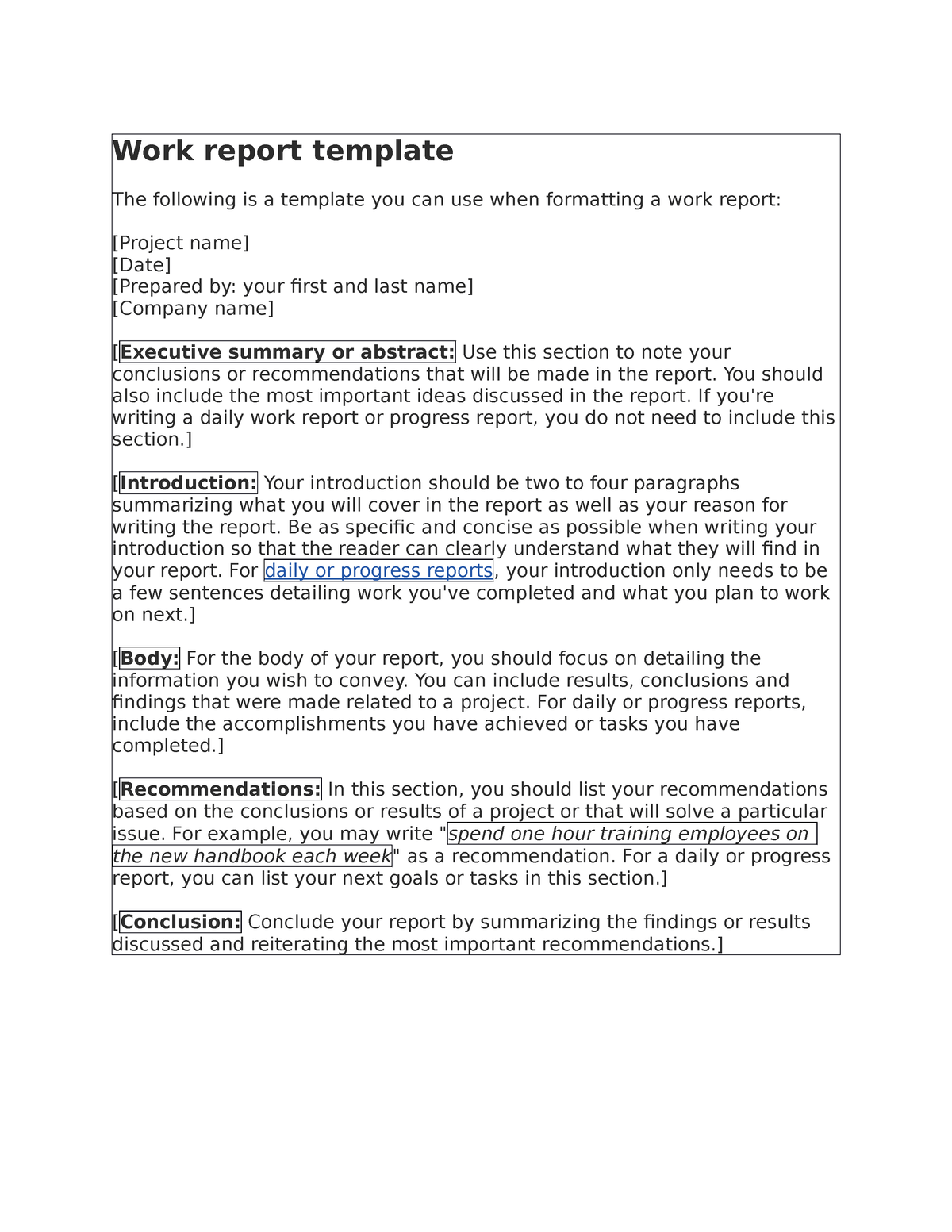 How To Write A Work Report Template - Rebeccachulew.com
