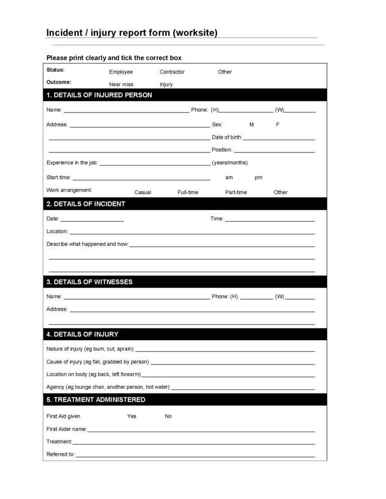 Worksite Incident / Injury Report Form Legal Forms And Business ...